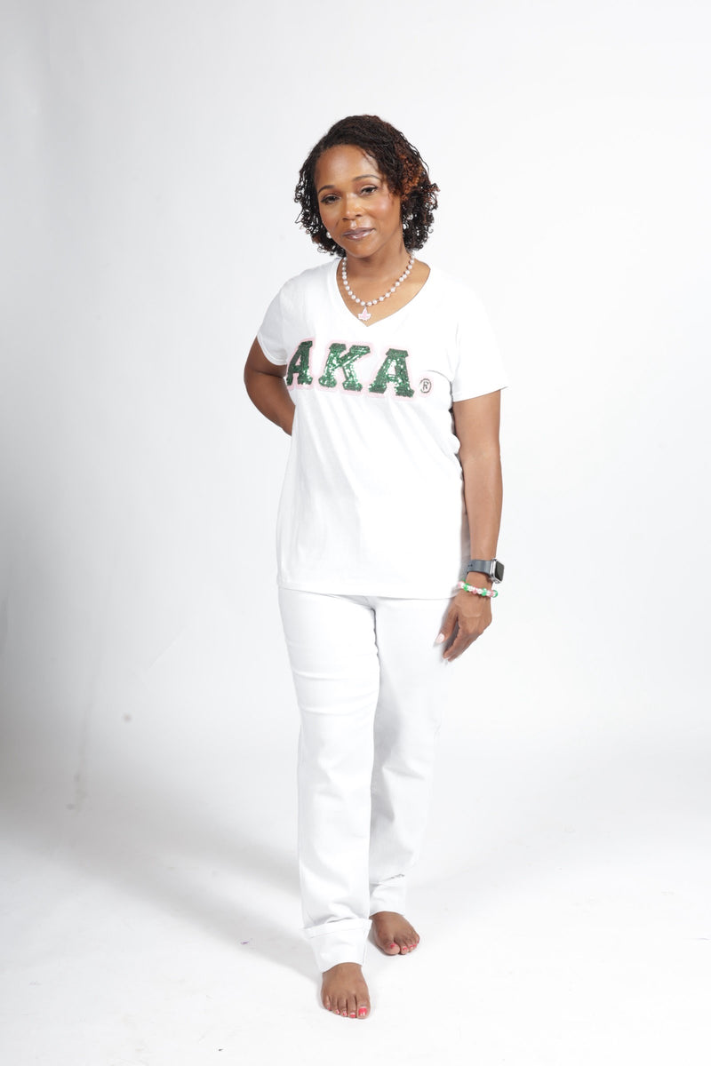 AKA® SEQUIN V NECK – Passionate Pebbles' LLC